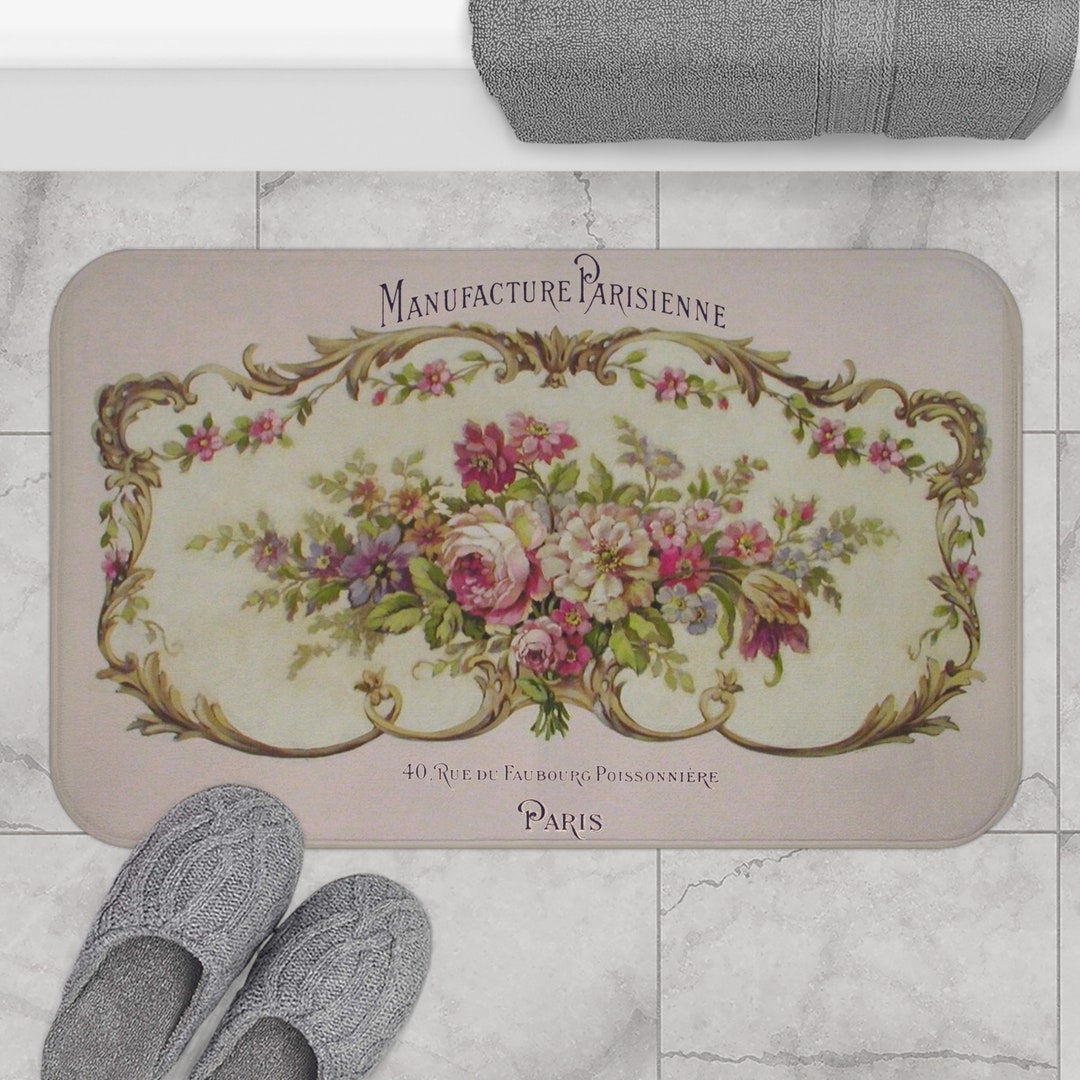 Bath Mat, Shabby Chic Bath Mat, Bath Mat With Rose, Shabby Chic ...