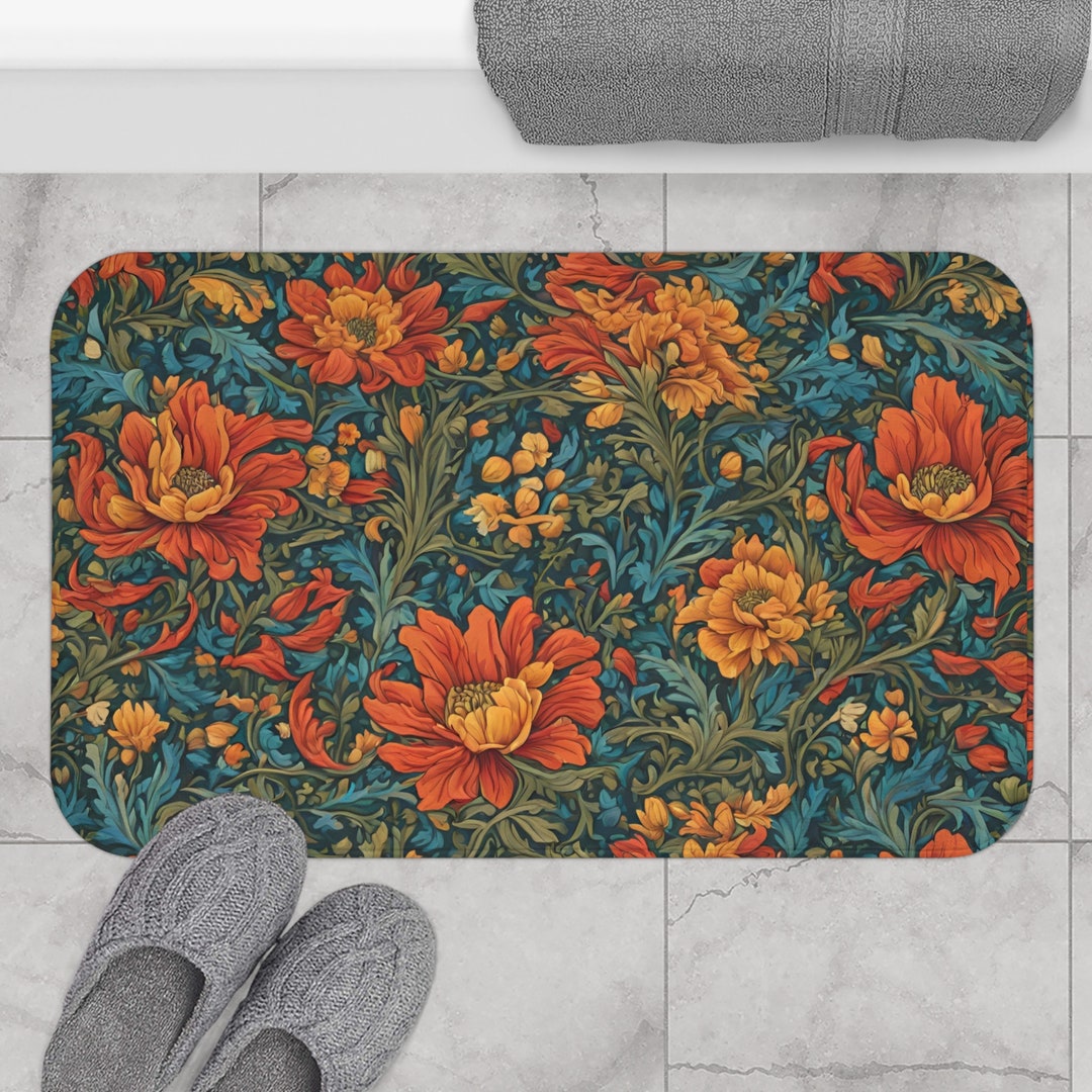 Bath Mat, Nature Inspired Bath Mat, Floral Bath Mat, Plants & Trees ...