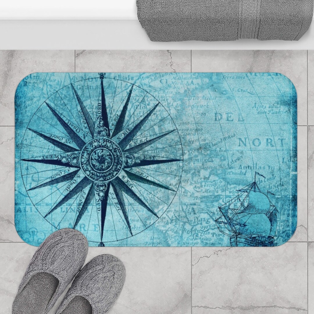 Bath Mat, Sea Bath Mat, Nautical Bath Mat, Antique Compass Bath Mat ...