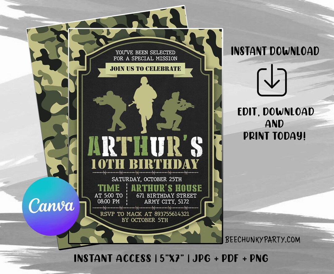 Editable Army Invitation, Army Birthday Invitation, Army Invitation ...