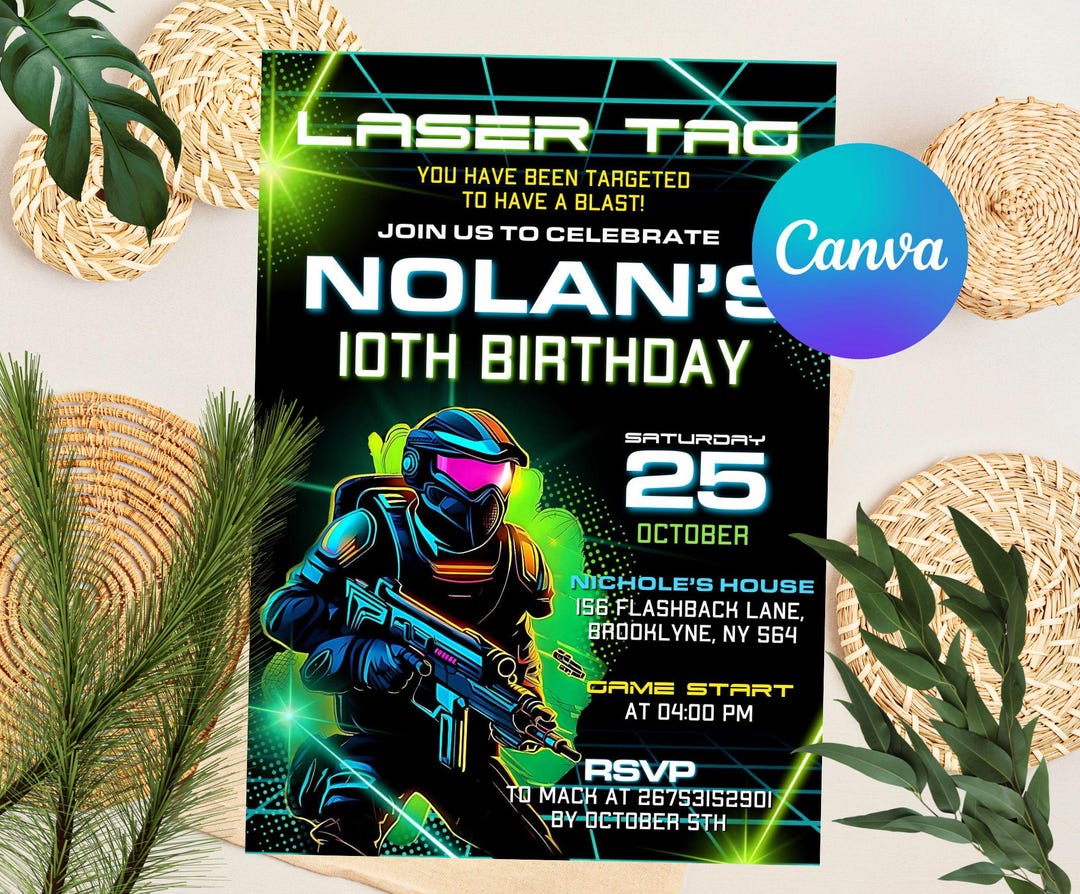EDITABLE Laser Tag Birthday Invitation, Laser Tag Party Invitation ...