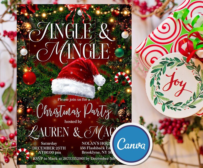 Editable Jingle & Mingle Christmas Invitation, Holiday Party Invite ...