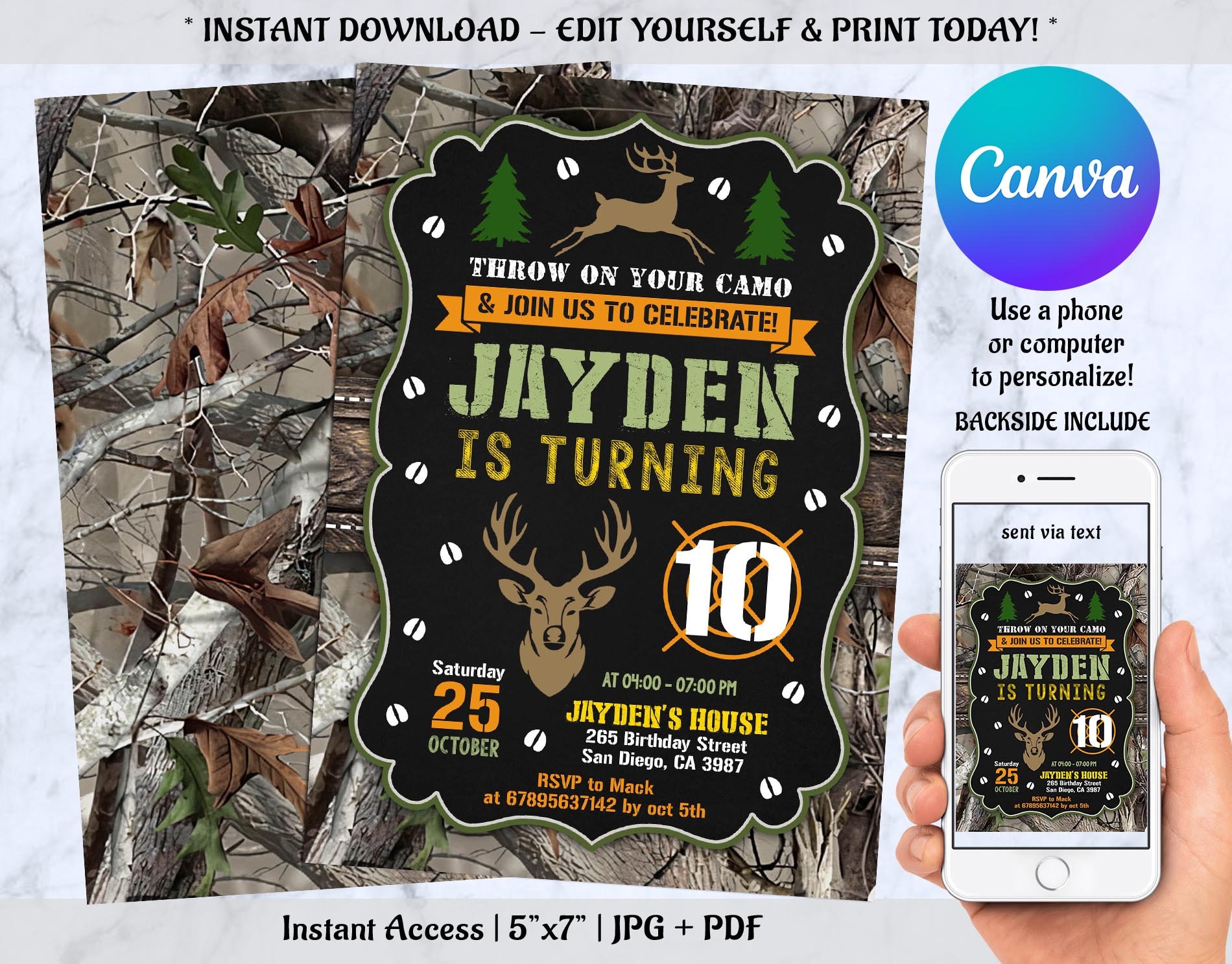 Editable Hunting Birthday Invitation. Camo Birthday. Deer Birthday ...