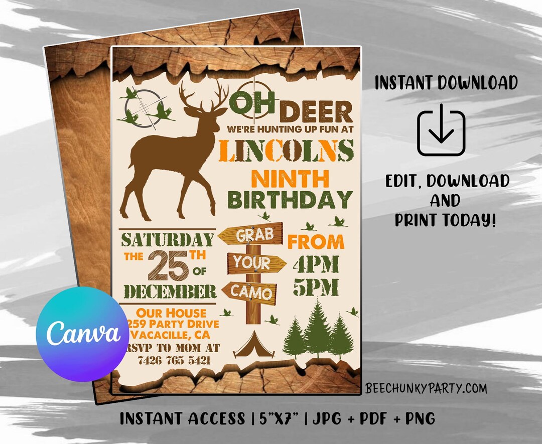 Hunting Birthday Invitation, Camo Birthday, Deer Birthday, Hunting ...