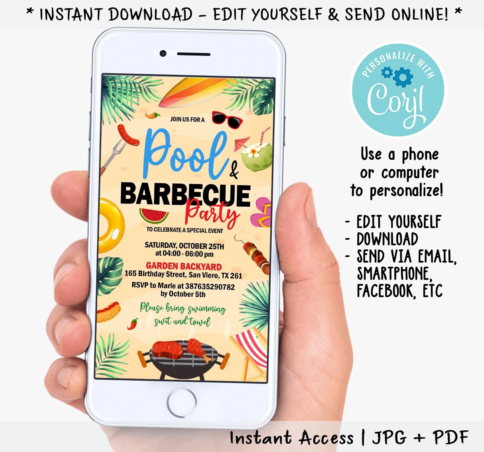 BBQ and Pool Party Invitations Backyard BBQ and Pool Invite - Etsy