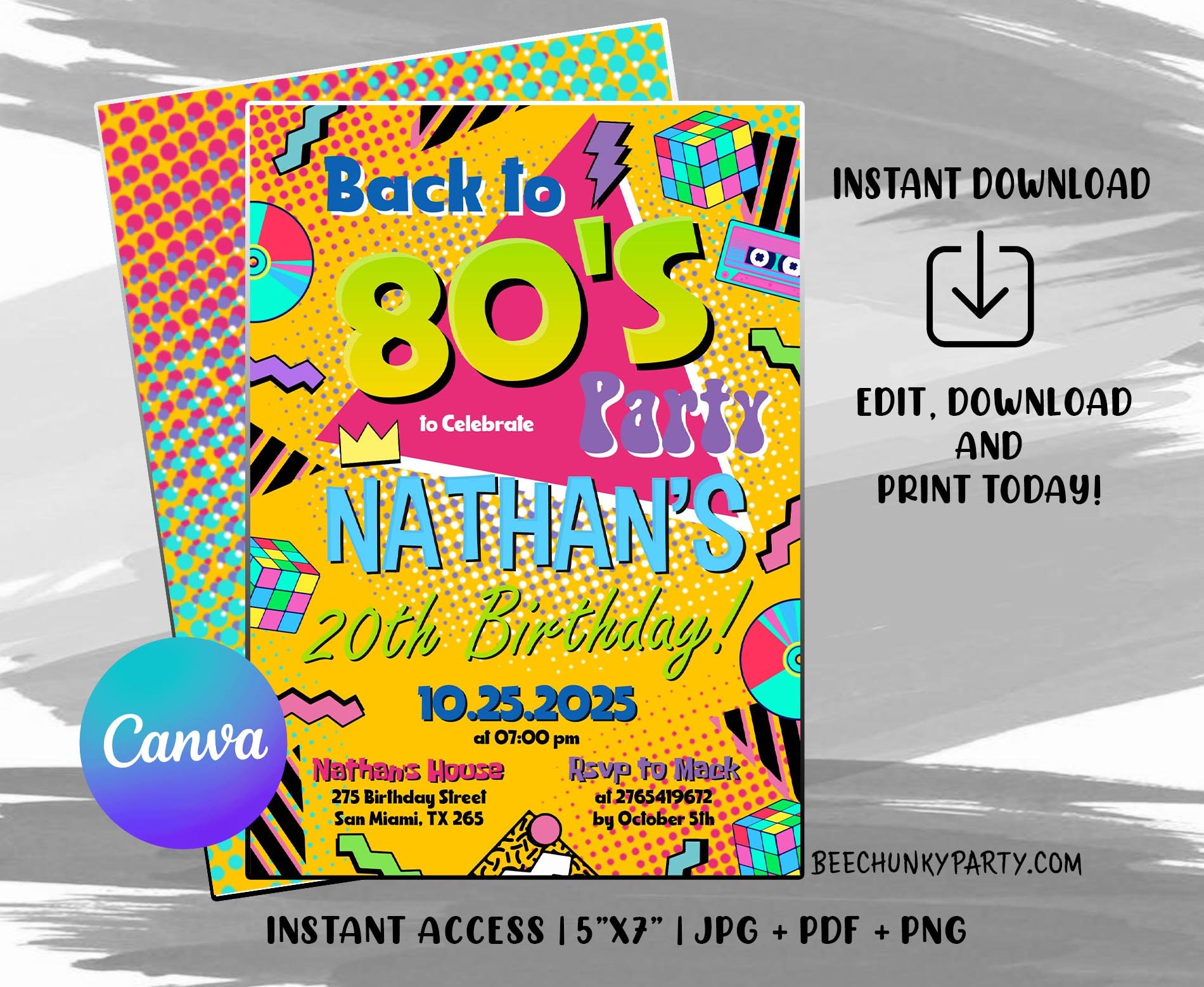 Editable 80's Birthday Invitation, 80's Party Invitation, 80's ...