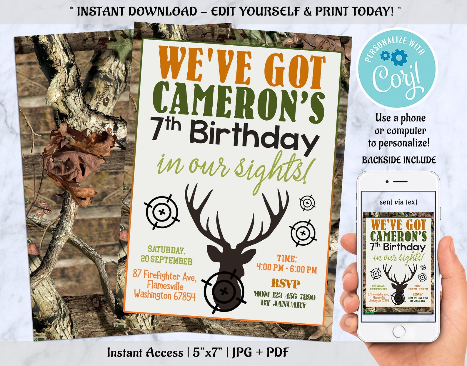 Hunting Birthday Party Invitation, Hunting Birthday Invitation, Deer ...
