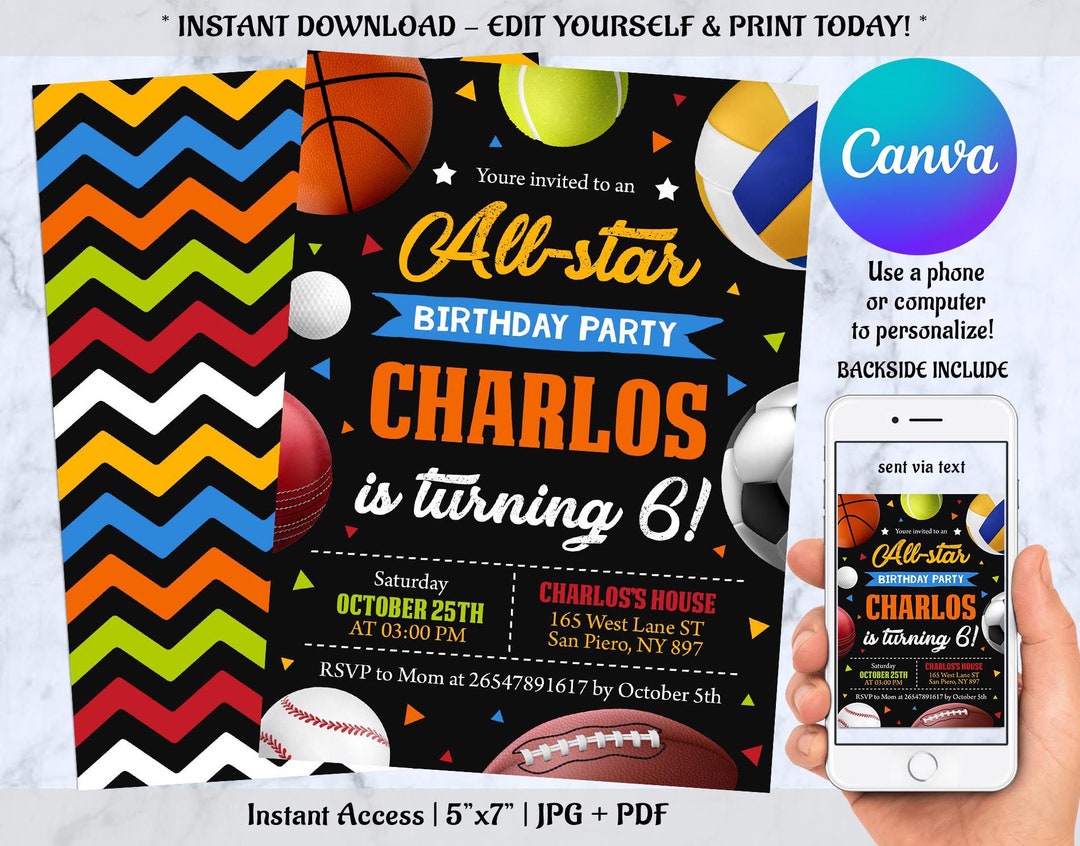 Editable Sports Invitation. Sports Invites. Instant Download Sport ...