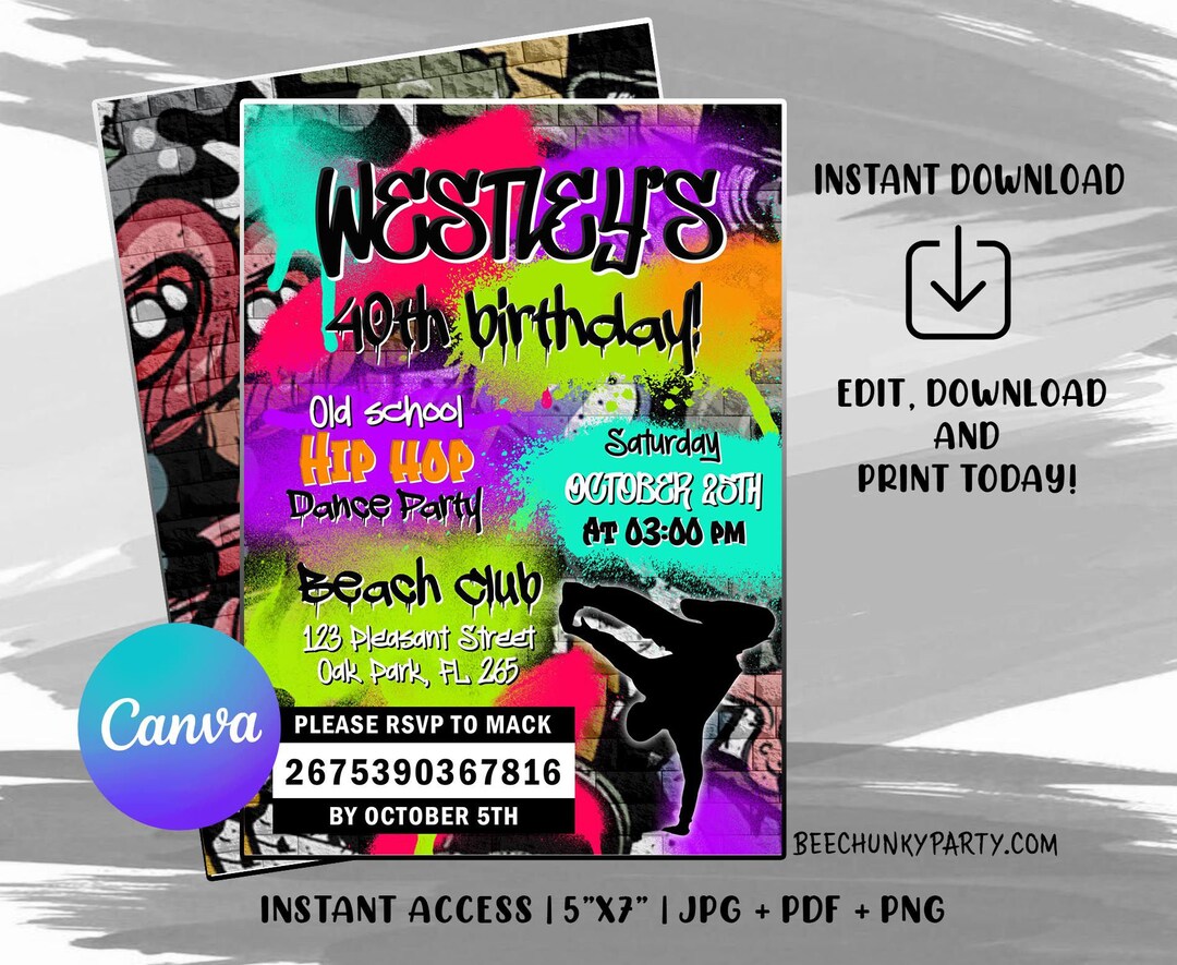 Hip Hop Graffiti Birthday Invitation, Boy Hip Hop Party Invite ...