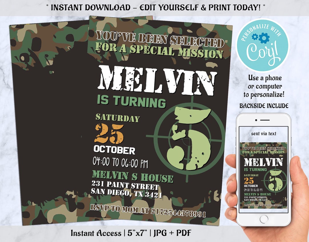Editable Army Birthday Invitation Army Invitation Army - Etsy
