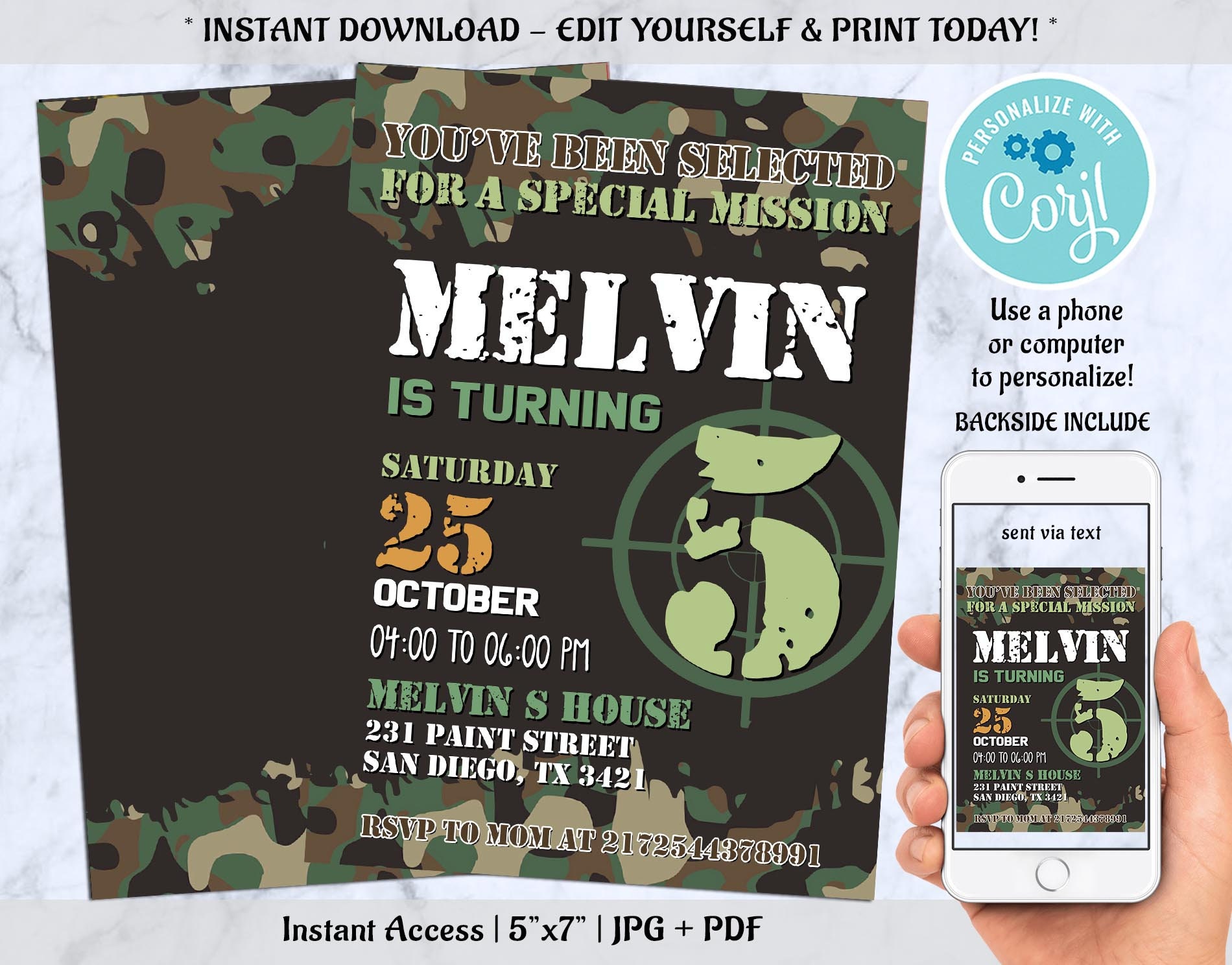 Editable Army Birthday Invitation Army Invitation Army - Etsy