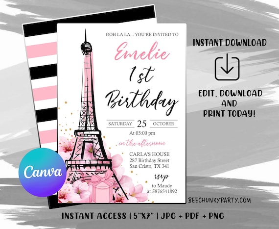Paris Birthday Invitation Printable Template