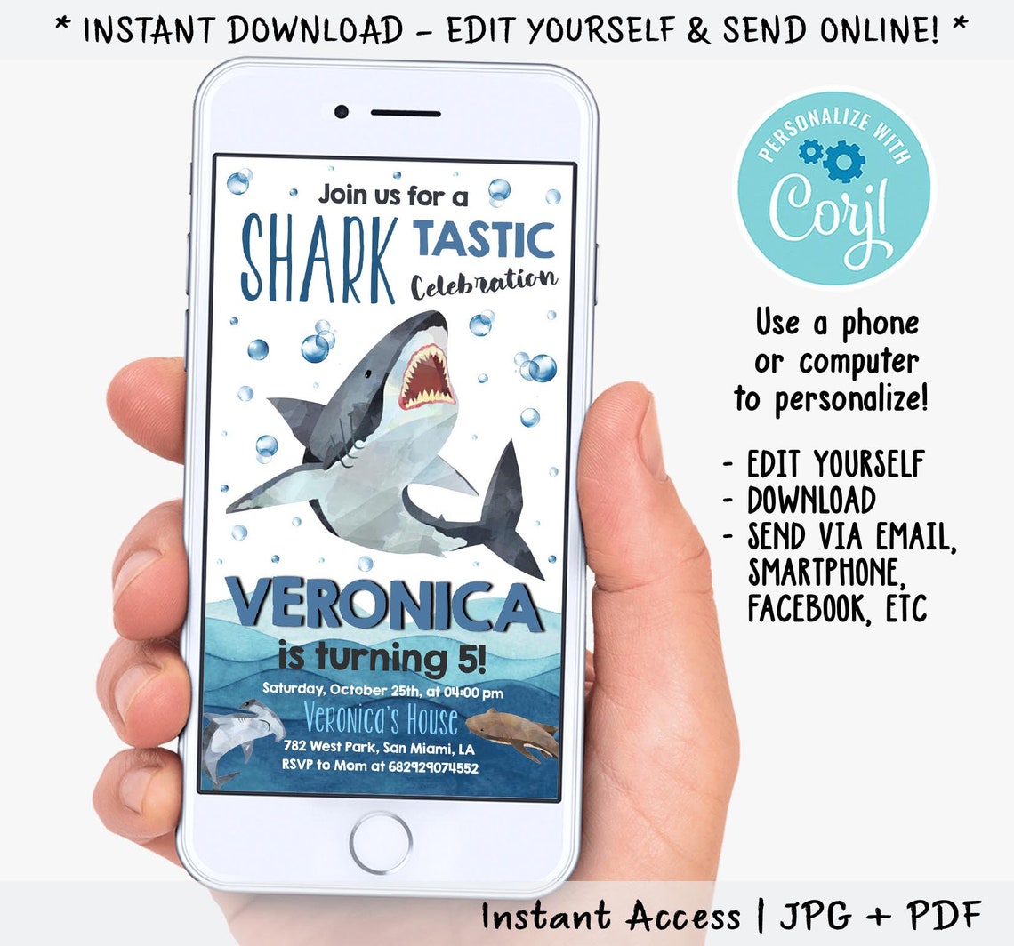 Shark Birthday Invitation Shark Invitation Shark Template - Etsy