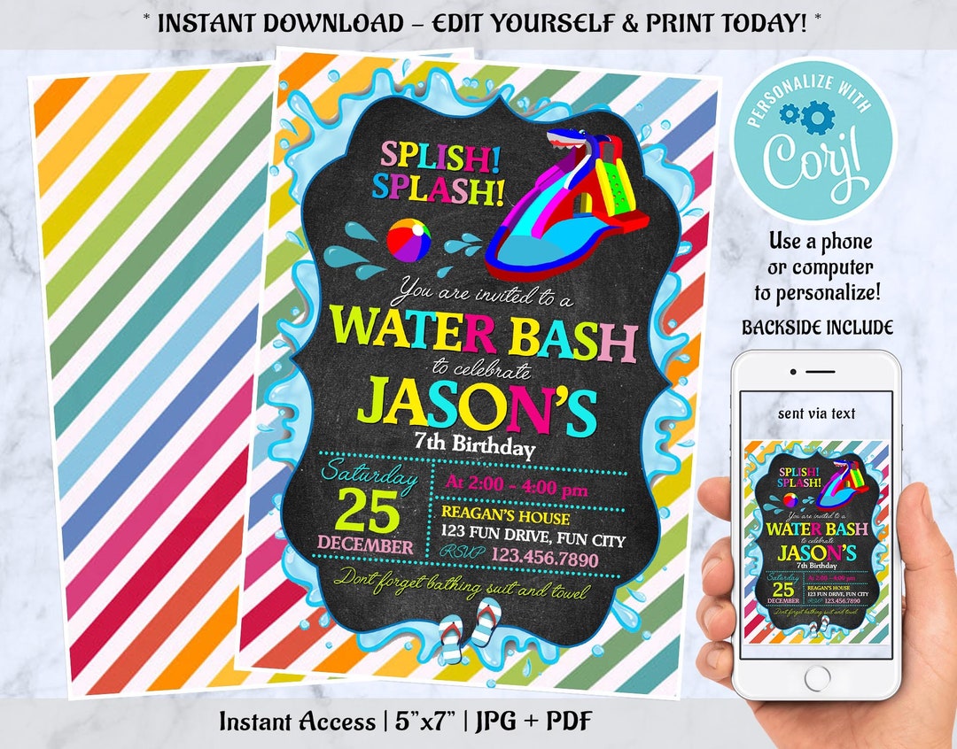 Editable Water Slide Invitation, Water Slide Party Invite, Instant ...