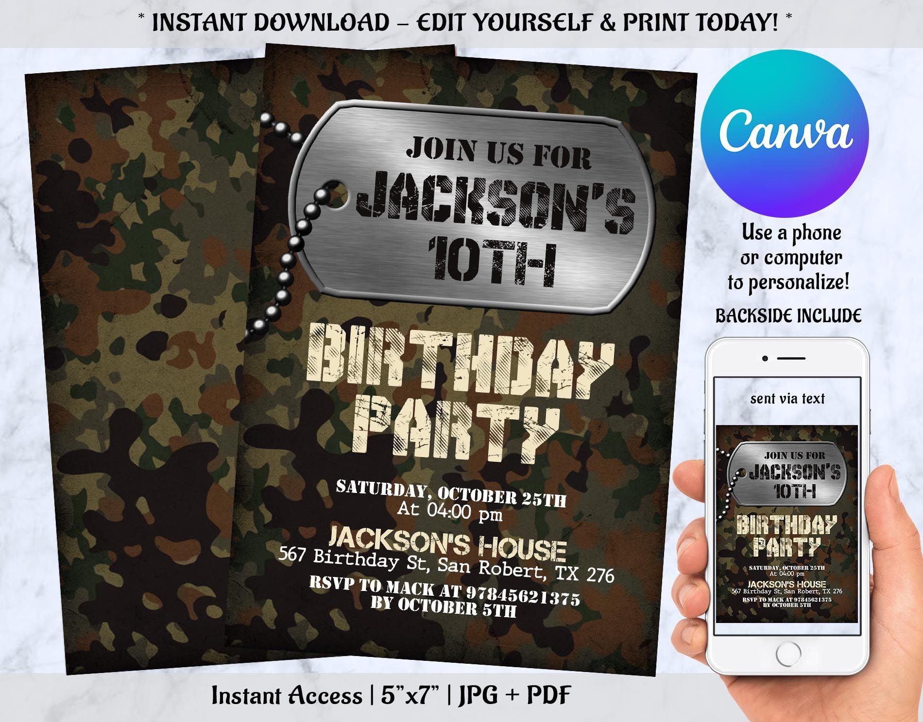Editable Army Invitation, Army Birthday Invitation, Army Invitation ...