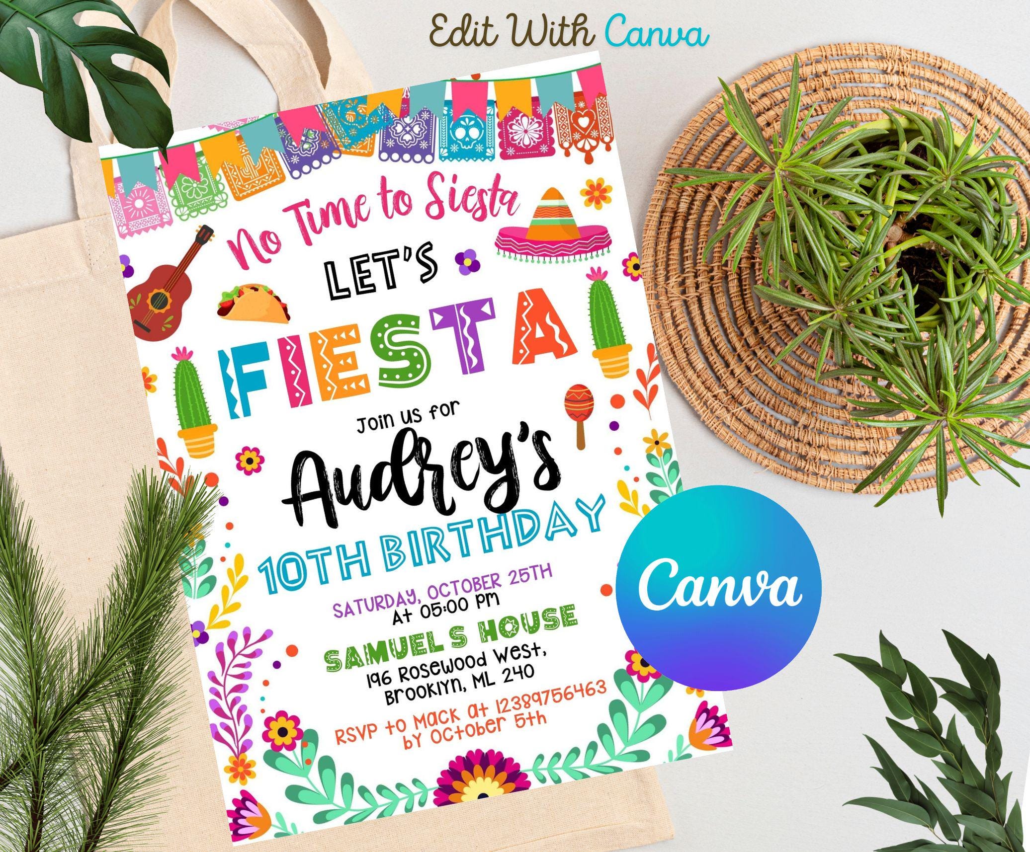 Editable Fiesta Birthday Invitation, Mexican Theme Invitation, Fiesta ...