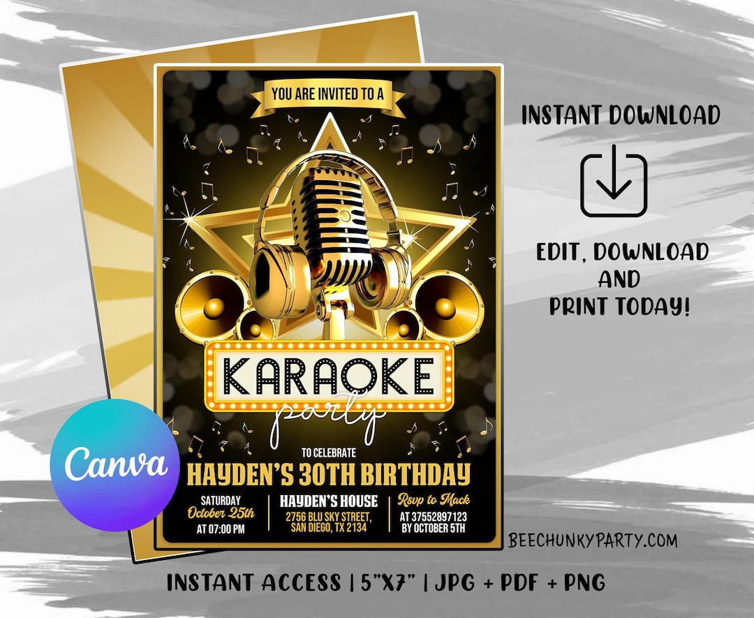 Editable Karaoke Birthday Party Invitation, Karaoke Birthday Party ...