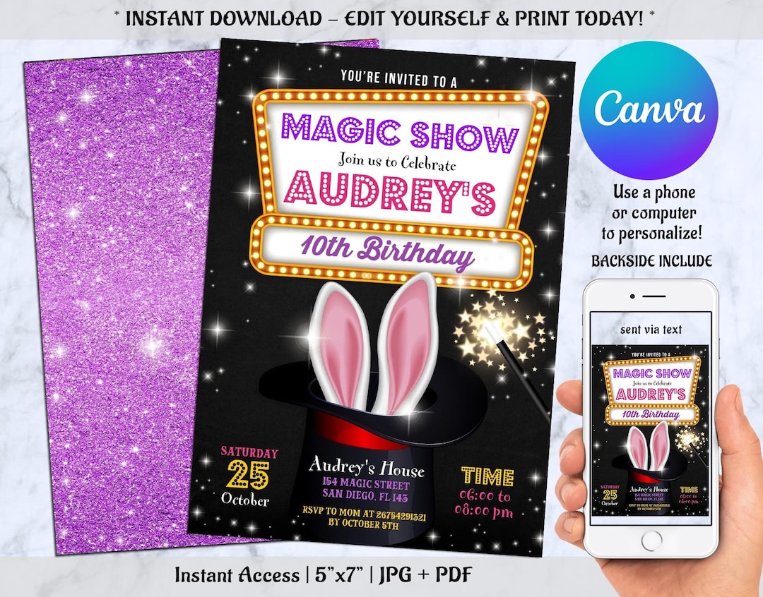 Magic Party Invitation, Magic Birthday Invitation, Magician Invitation ...