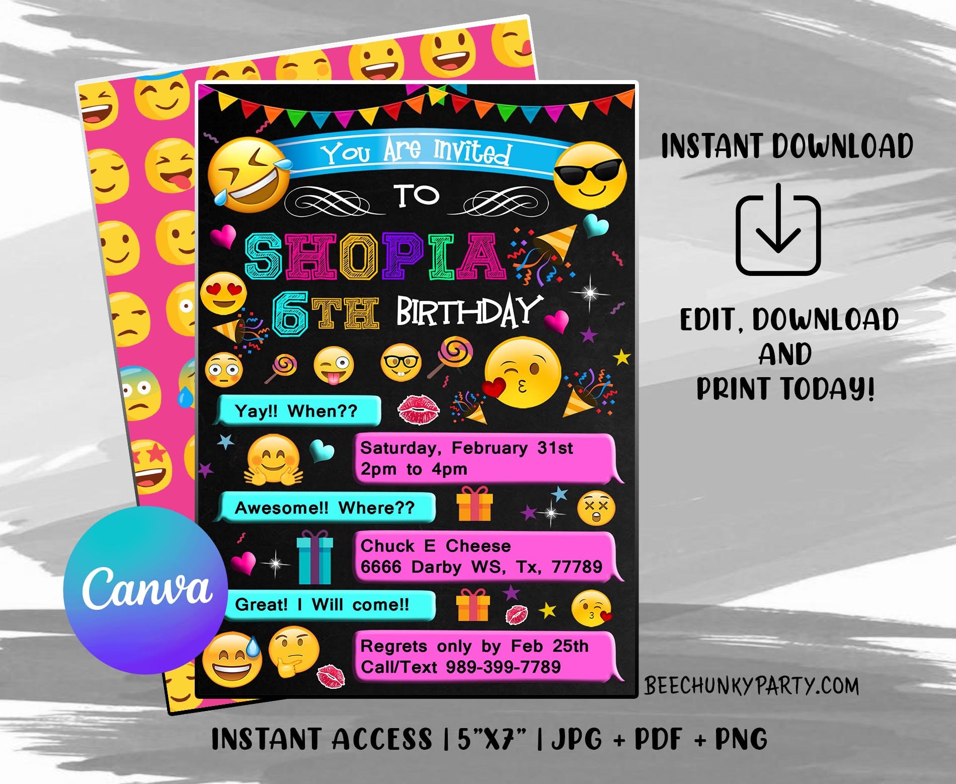 Emoji Invitation, Emoji Party Invitation, Emoji Party, Emoji Birthday ...