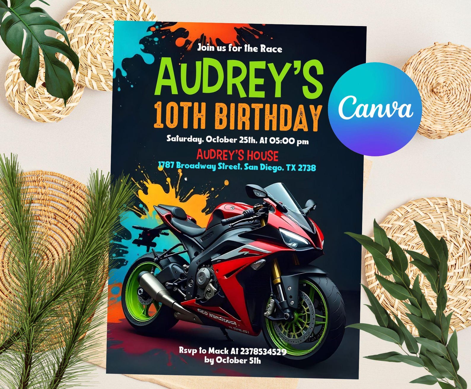 Editable Motocross Birthday Invitation, Dirt Bike Birthday Invitation ...