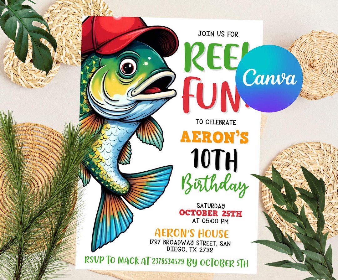 Fishing Birthday Invitation, Fish Birthday Invitation, Reel Fun Bass ...