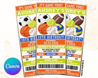 All Star Sport Ticket Invitation, Sports Birthday Invitation, Football ...