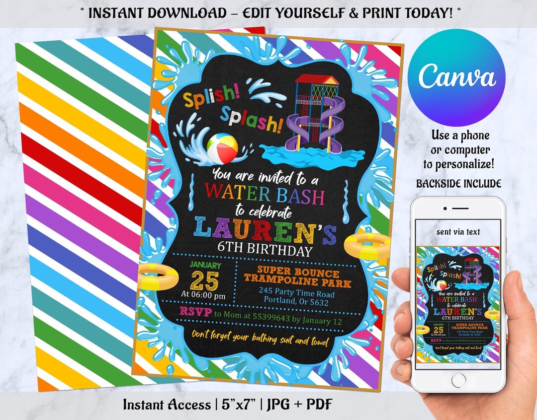 Splish Splash Invitation. Splish Splash Birthday Invitation. Summer ...