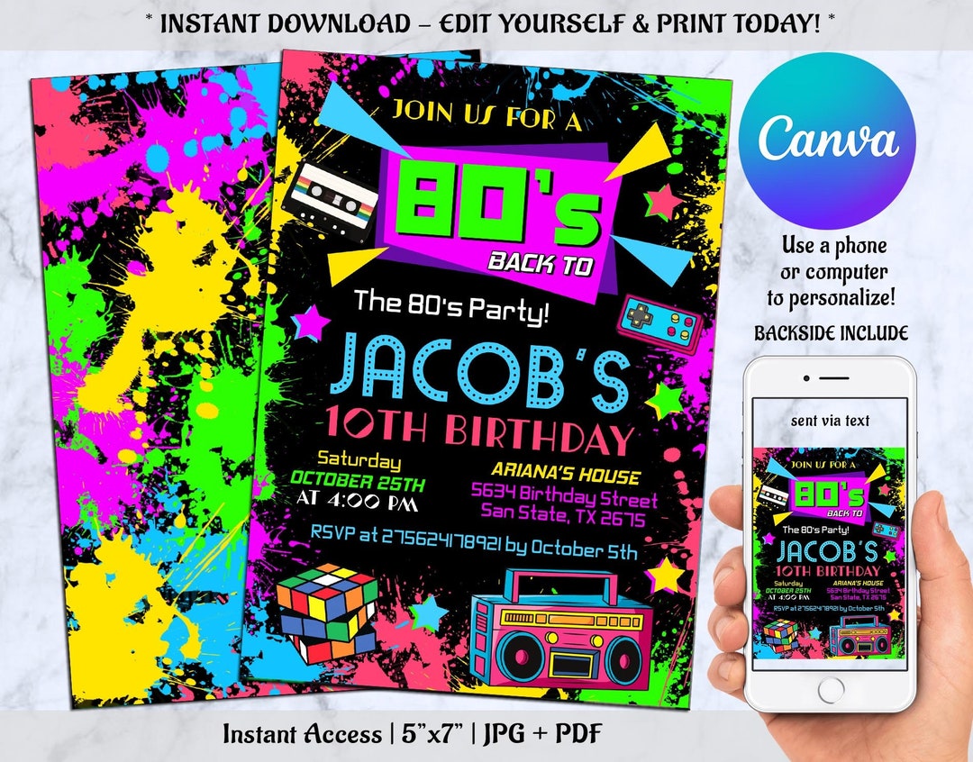 Editable 80's Birthday Invitation, 80's Party Invitation, 80's ...