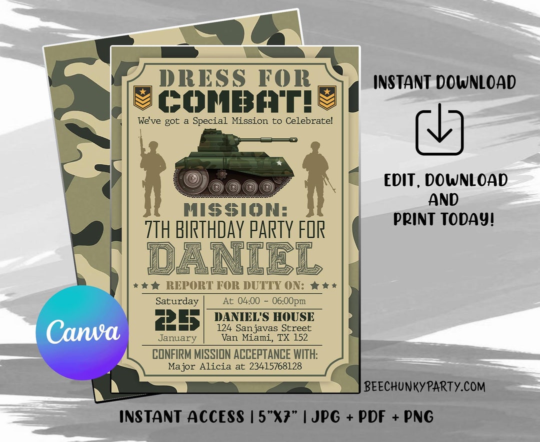 Editable Army Invitation, Army Birthday Invitation, Army Invitation ...