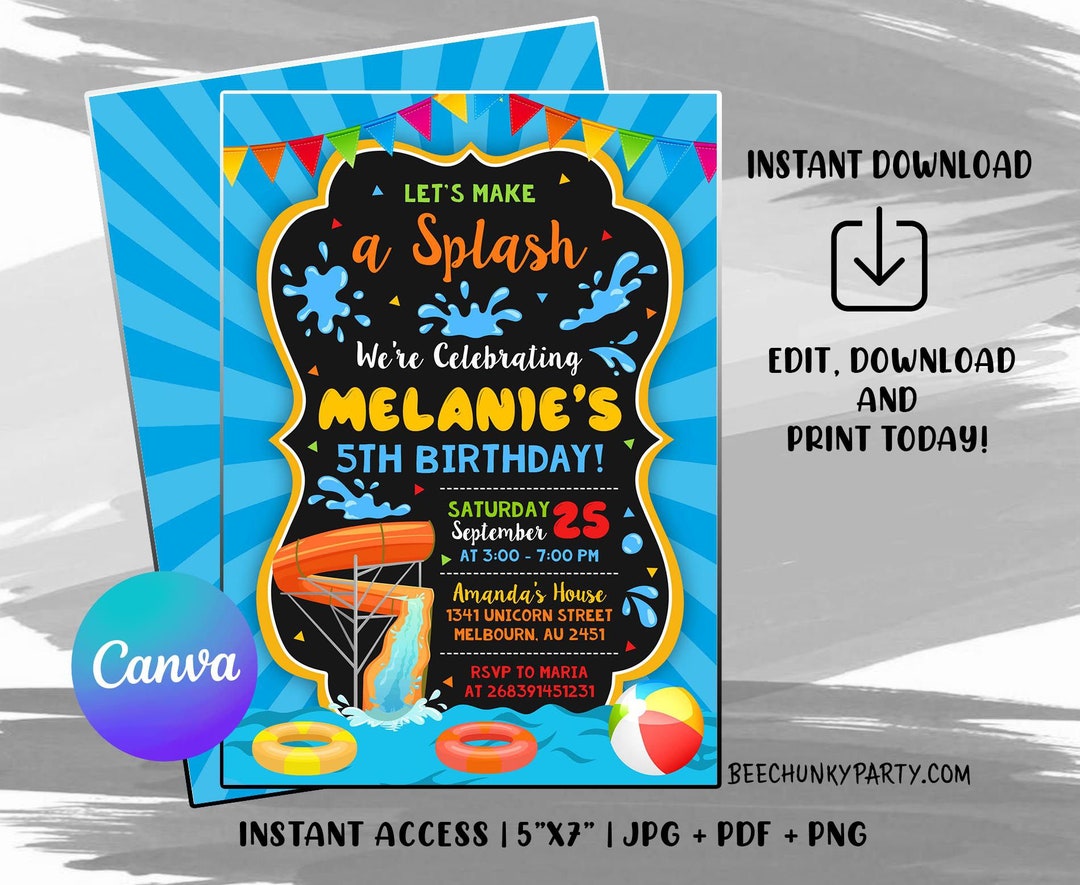 Editable Water Slide Invitation, Water Slide Party Invite, Instant ...