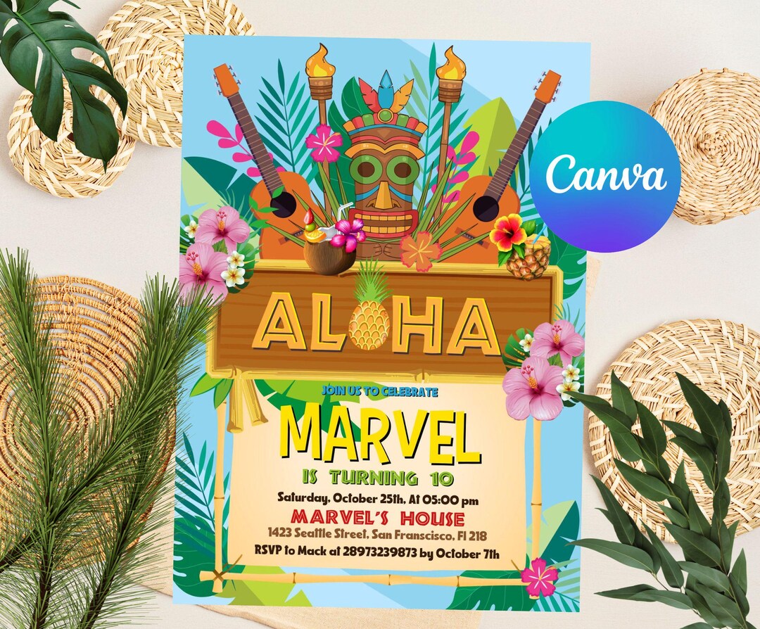 Aloha Birthday Invitation, Tropical Birthday, Aloha Invites, Tropical ...