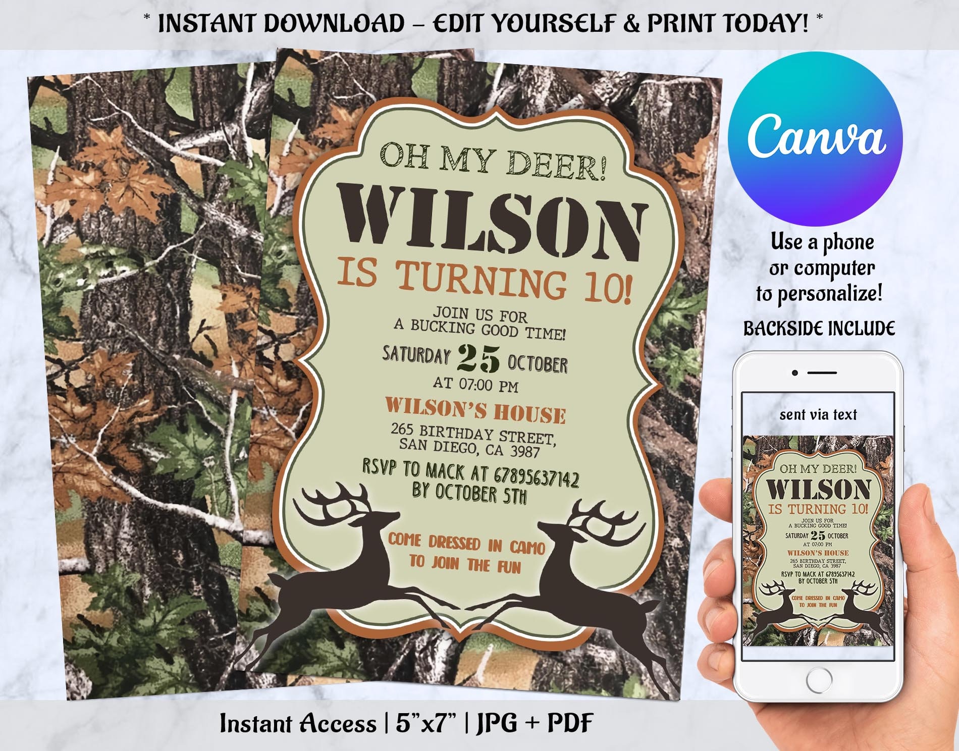 Editable Hunting Birthday Invitation. Camo Birthday. Deer Birthday ...