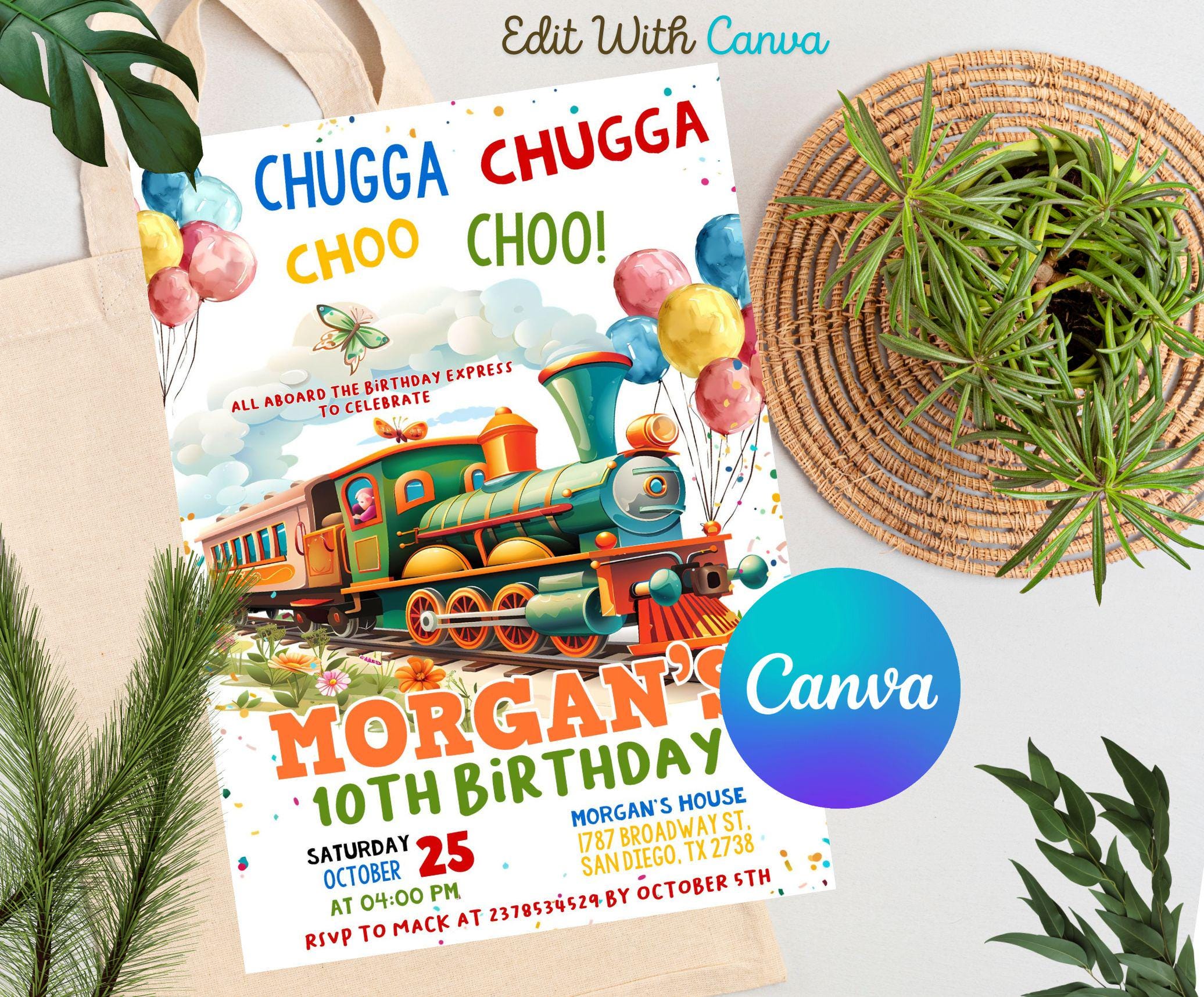 Editable Train Birthday Invitation Template, Toy Train Invitation for ...