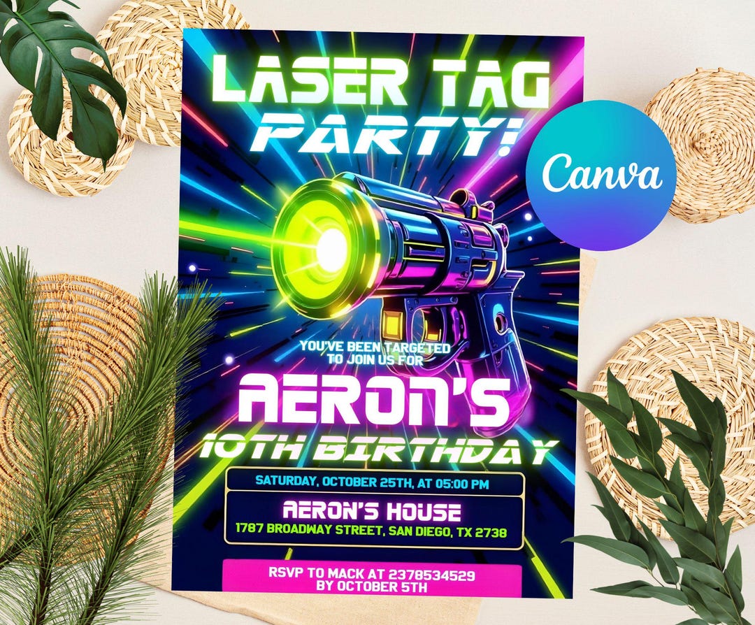 Editable Laser Tag Birthday Invitation, Laser Tag Party Invite Template ...