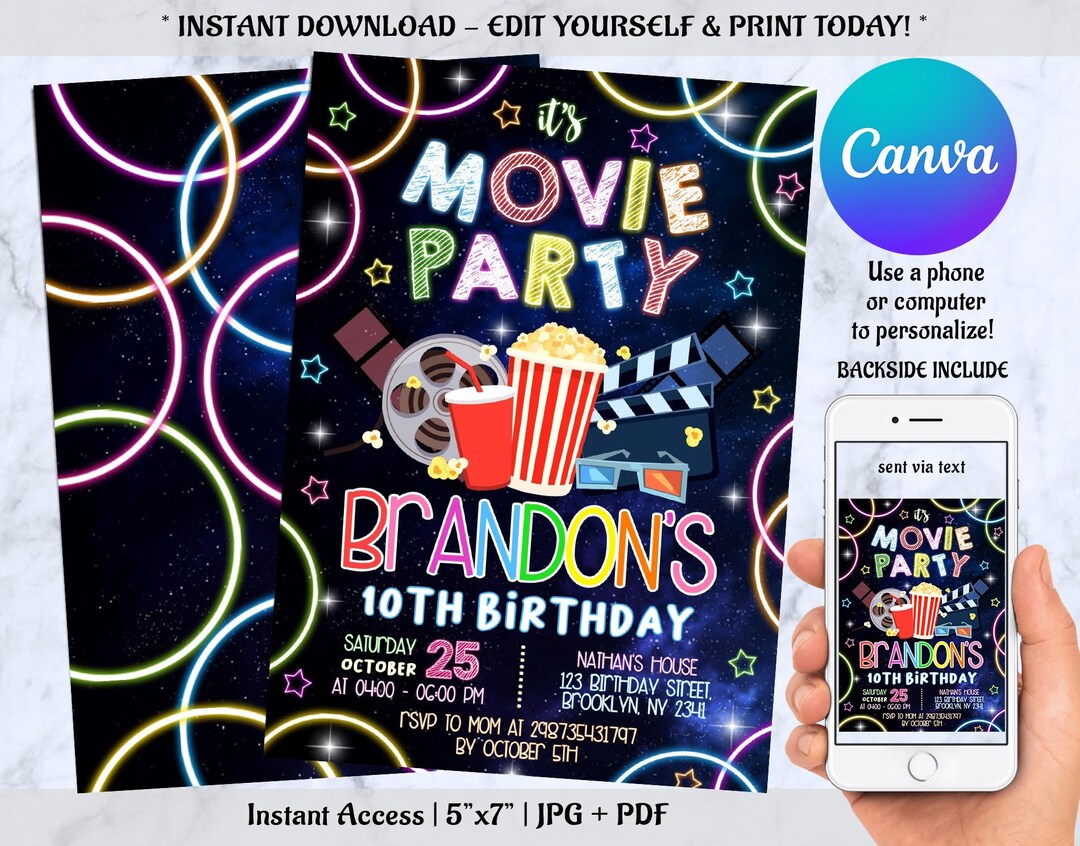 Movie Birthday Invitation, Movie Party, Movie Night Birthday Party ...