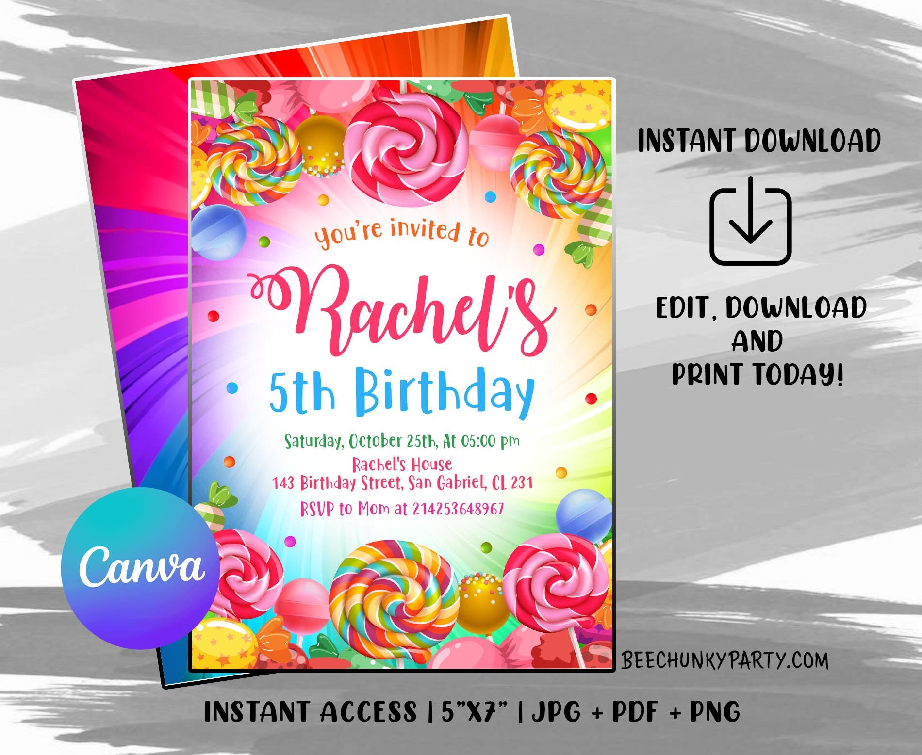 Candy Birthday Invitation, Candyland Birthday, Invitation Candyland ...