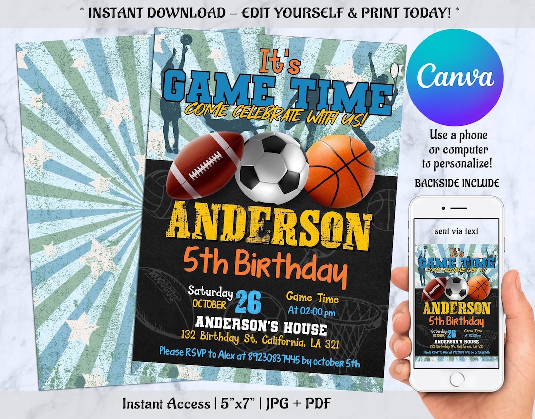 Editable Sports Invitation. Sports Invites. Instant Download - Etsy