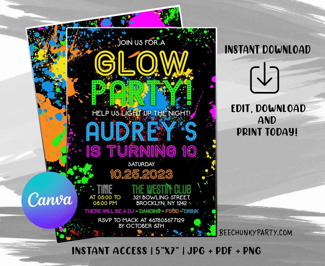 Glow Invitation, Glow Birthday Invitation, Glow Birthday Party Invites ...