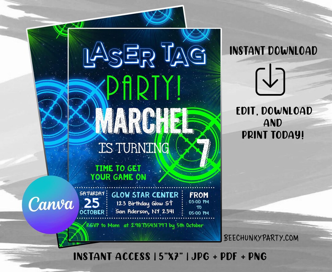 Editable Laser Tag Invitation, Neon Laser Tag Birthday Invitation, Glow ...