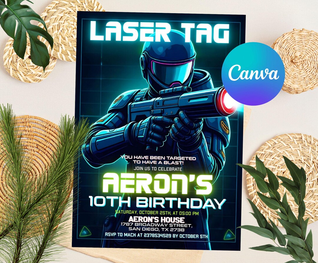 Laser Tag Party Invitation, Neon Birthday Party Invite, Glow Laser Tag ...