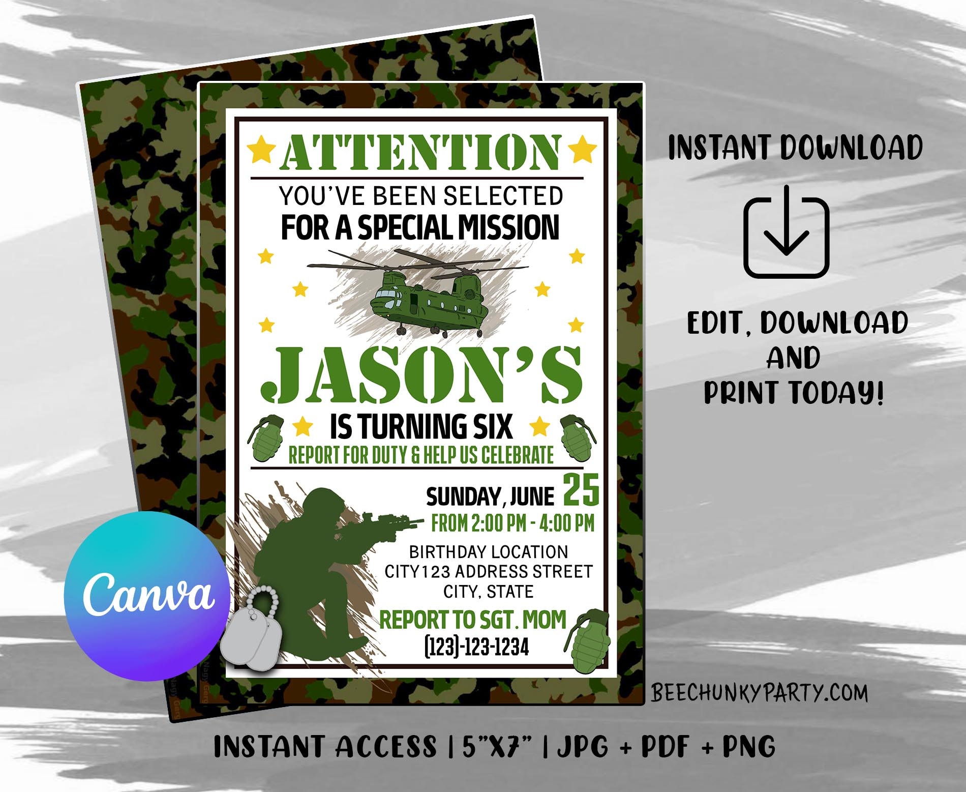 Editable Army Invitation, Army Birthday Invitation, Army Invitation ...