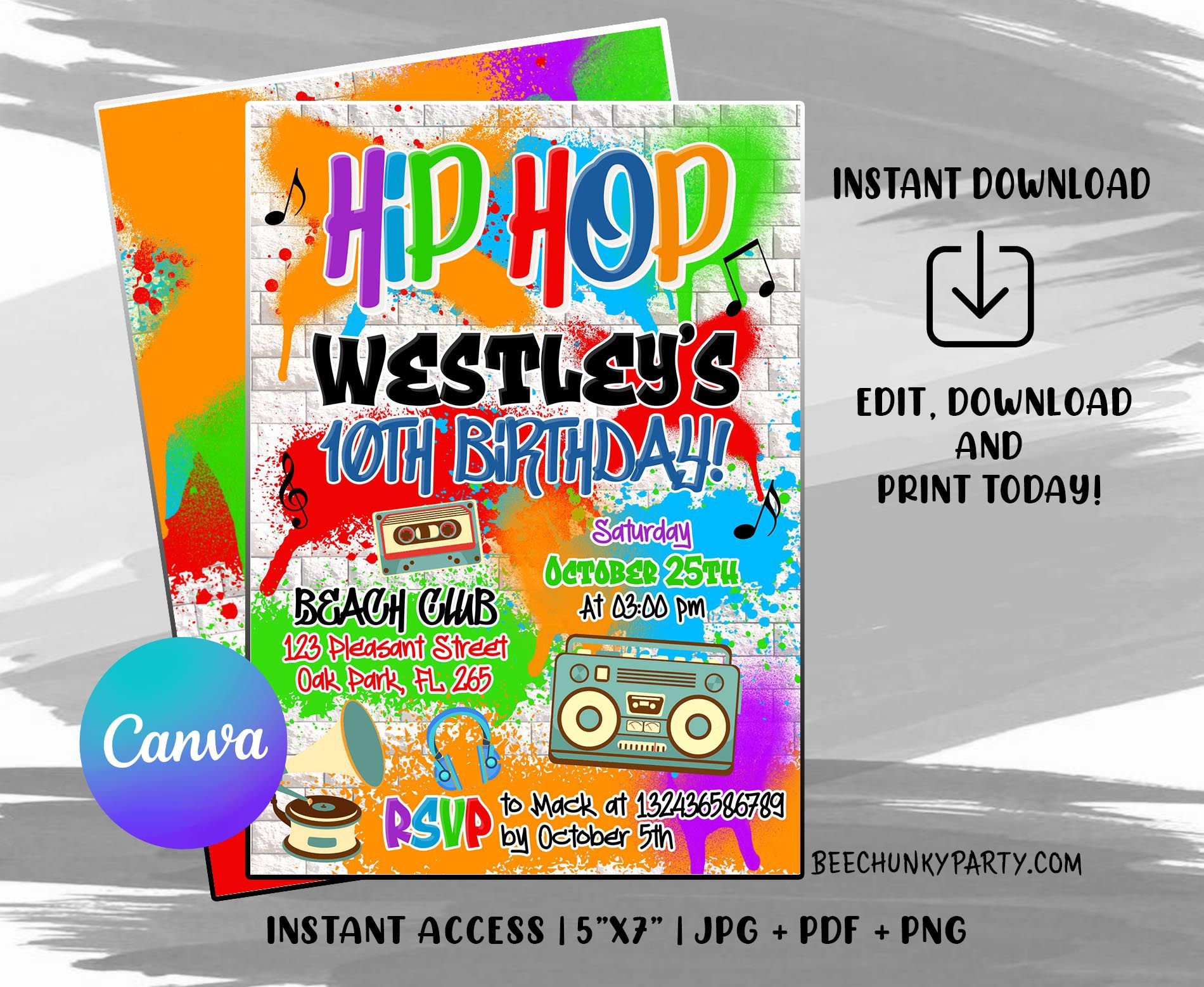 Hip Hop Graffiti Birthday Invitation, Boy Hip Hop Party Invite ...