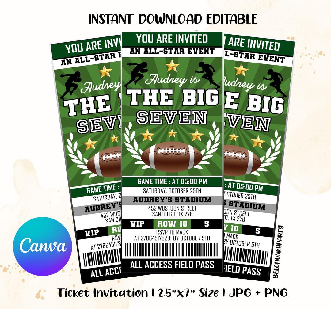 Editable Football Ticket Birthday Invitation, American Football Ticket ...