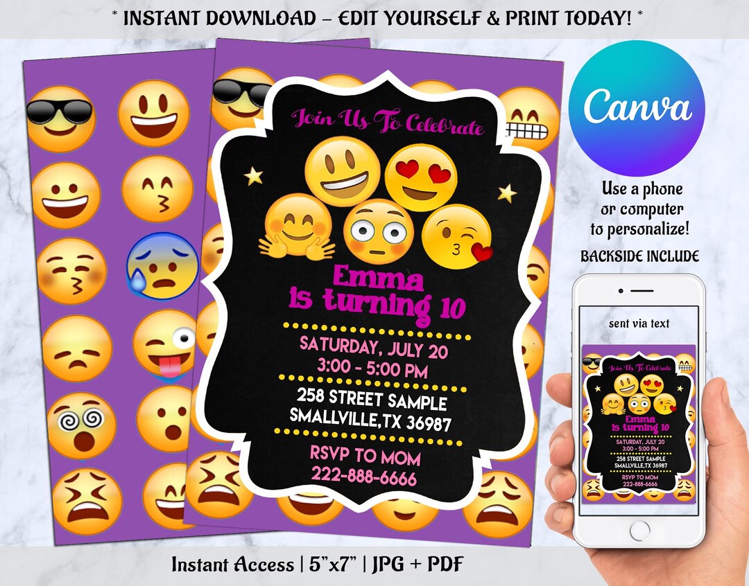 Emoji Invitation, Emoji Party Invitation, Emoji Party, Emoji Birthday ...