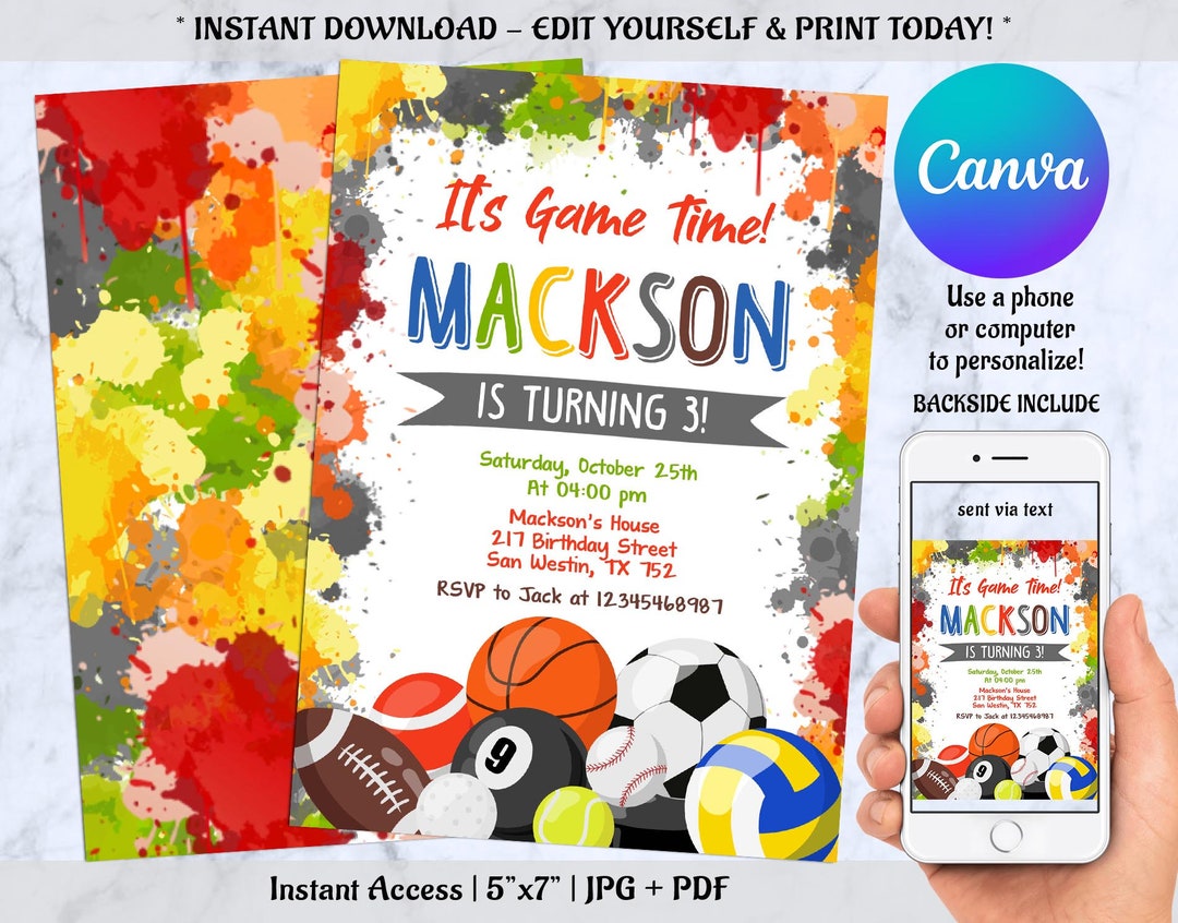 Editable Sports Invitation. Sports Invites. Instant Download - Etsy