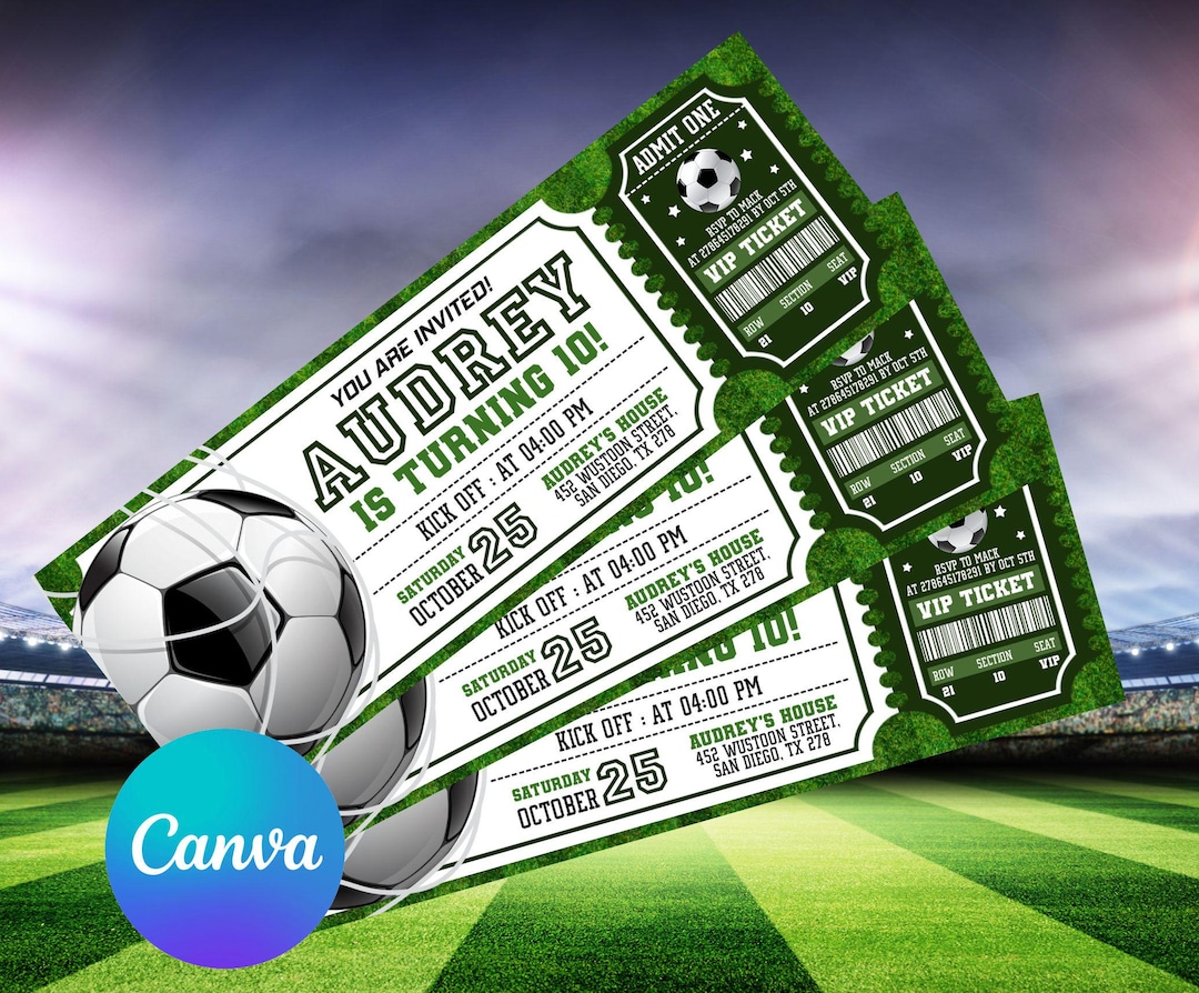 Soccer Ticket Birthday Invitation, Football Ticket Invite Template ...
