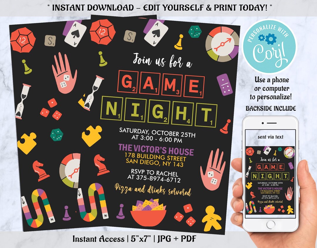 Game Night Invitation, Game Invitation, Game Birthday Invitation, Game ...