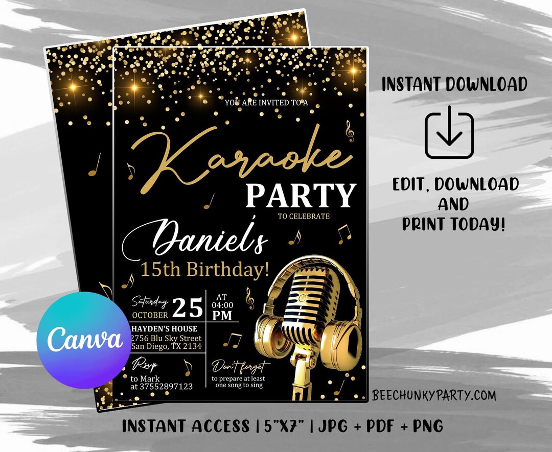 Editable Karaoke Birthday Party Invitation, Karaoke Birthday Party ...
