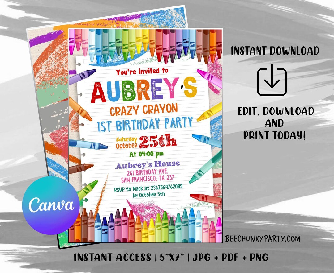 Crayon Birthday Invitation, Crayon Art Party Invitation, Art Party ...