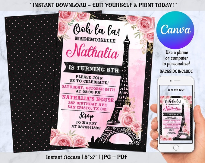 Paris Birthday Video Invitation, Parisian Birthday Evite, Eiffel Tower ...